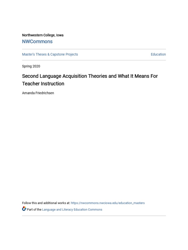 Friedrichsen, A. (2020) - Second Language Acquisition Theories and What It Means For Teacher ...