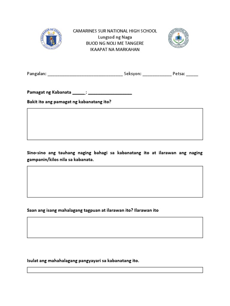 Pormat Sa Pagbuod Noli Me Tangere | PDF