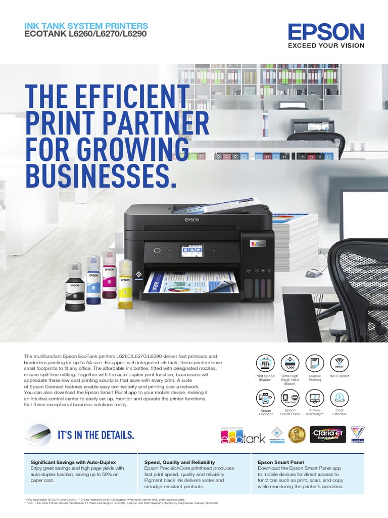 EPSON EcoTank Brochure L6260 - PH | PDF | Image Scanner | Printer (Computing)