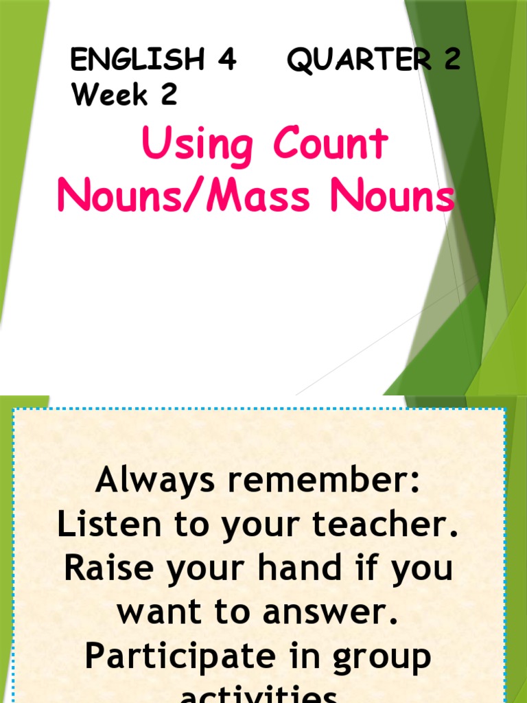 Demo COT ENGLISH 4 MASS NOUNS COUNT NOUNS SY 2019 2020 | PDF | Cakes | Noun