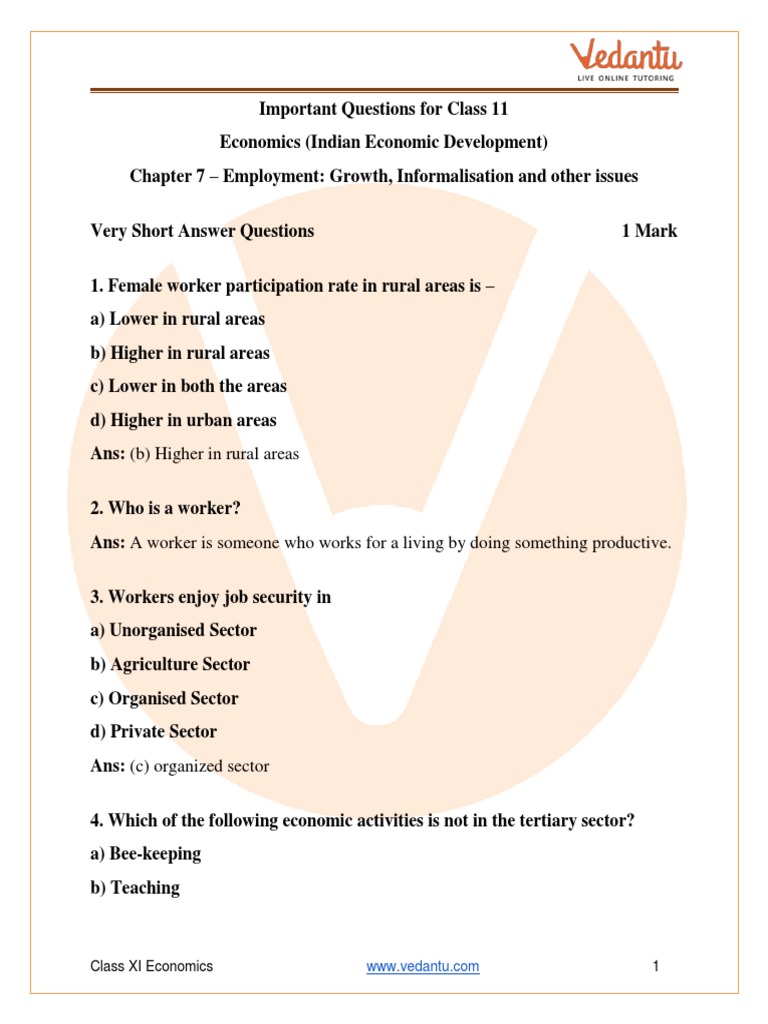 Important Questions For CBSE Class 11 Indian Economic Development PDF | Download Free PDF ...