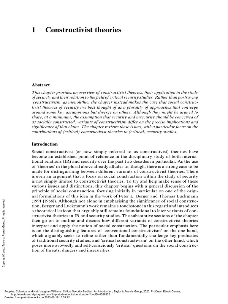 Critical Security Studies An Introduction - (1. Constructivist Theories) PDF | PDF