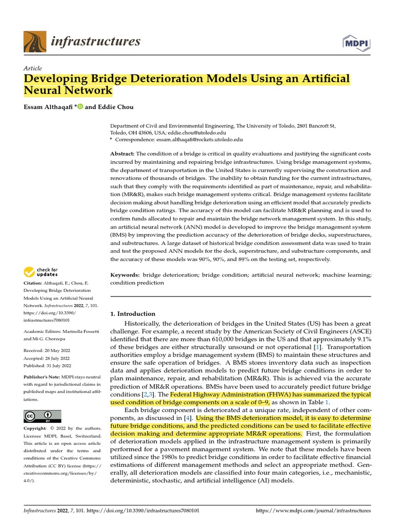 Infrastructures: Developing Bridge Deterioration Models Using An Artificial Neural Network | PDF ...