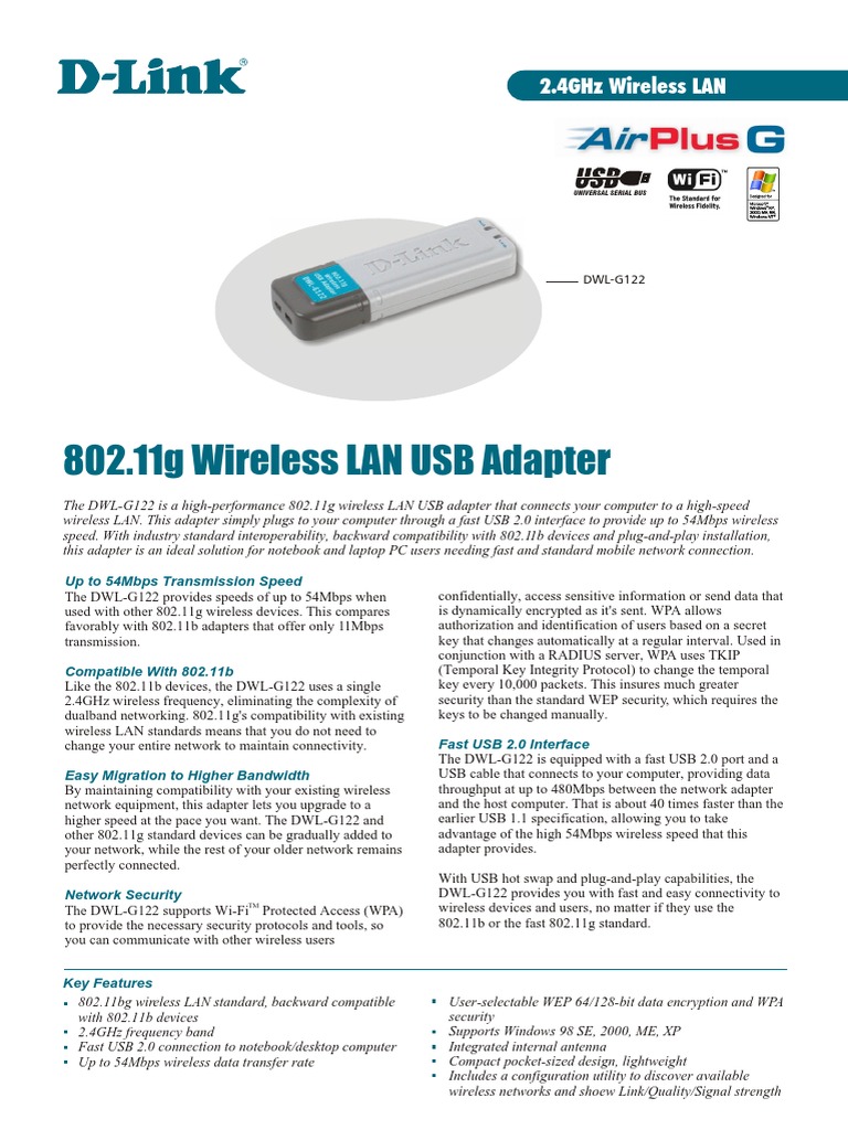 802.11g Wireless LAN USB Adapter | PDF | Ieee 802.11 | Wireless Lan