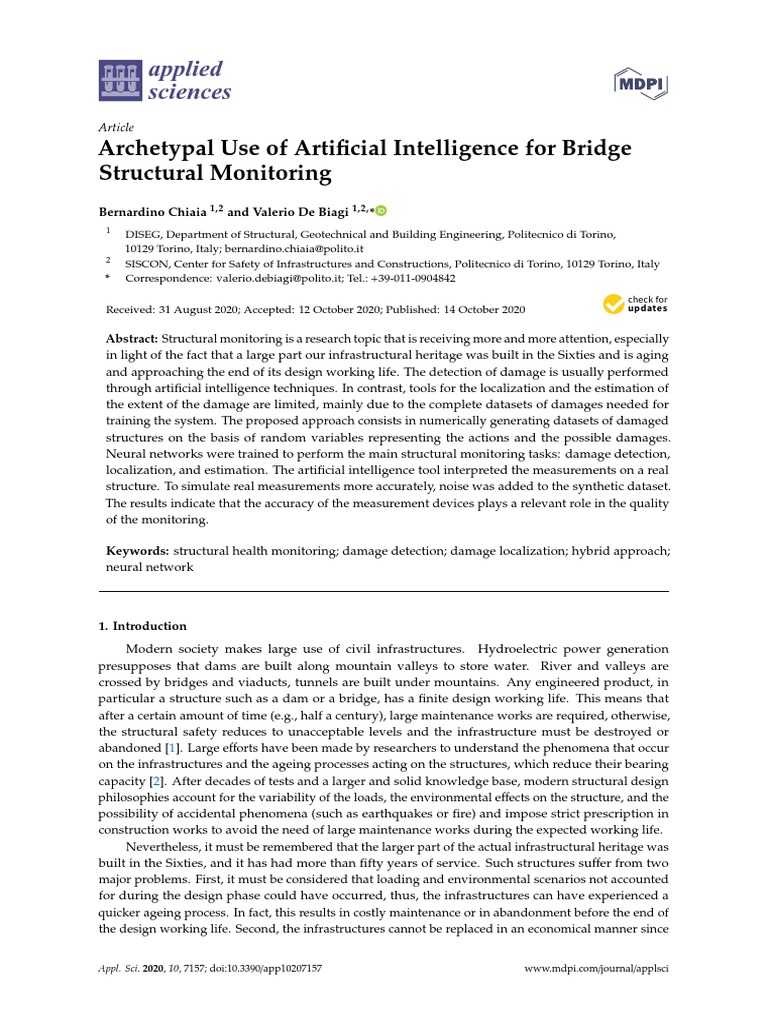 Applied Sciences: Archetypal Use of Artificial Intelligence For Bridge Structural Monitoring ...