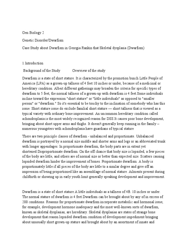 Grp.3 Bio Case Study of Dwarfism | PDF | Genetic Disorder | Clinical Medicine