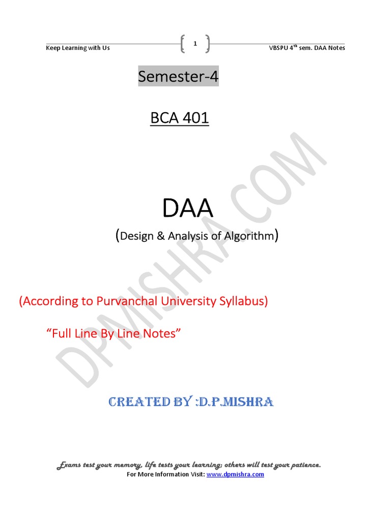 Design And Analysis Of Algorithm Notes For Bca Purvanchal 4th Sem Pdf Pdf Algorithms Applied