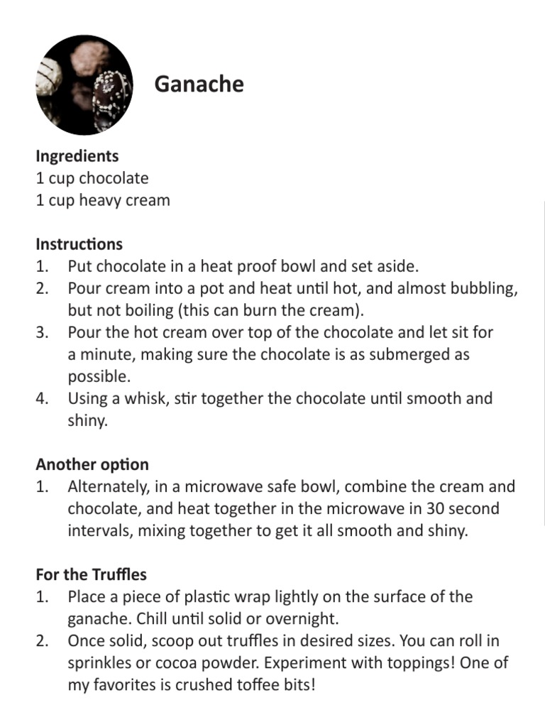 Ganache Recipes | PDF | Chocolate | Cakes