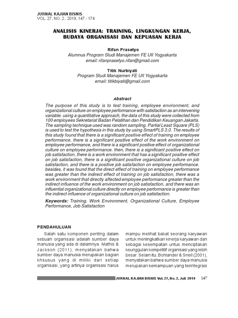 Analisis Kinerja Training Lingkungan Ker | PDF | Statistical Analysis | Teaching Mathematics