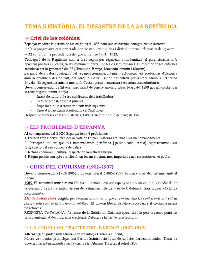 Tema 5 Història: El Desastre de La 2a República | PDF