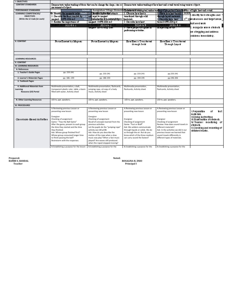 DLL - Science 4 - Q3 - W2 | PDF | Magnet | Force