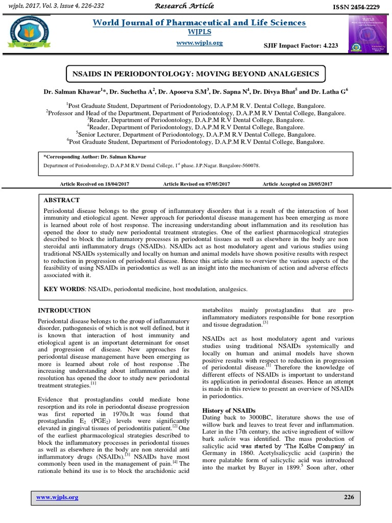 NSAIDs in Periodontics: Beyond Pain Relief | PDF | Nonsteroidal Anti ...
