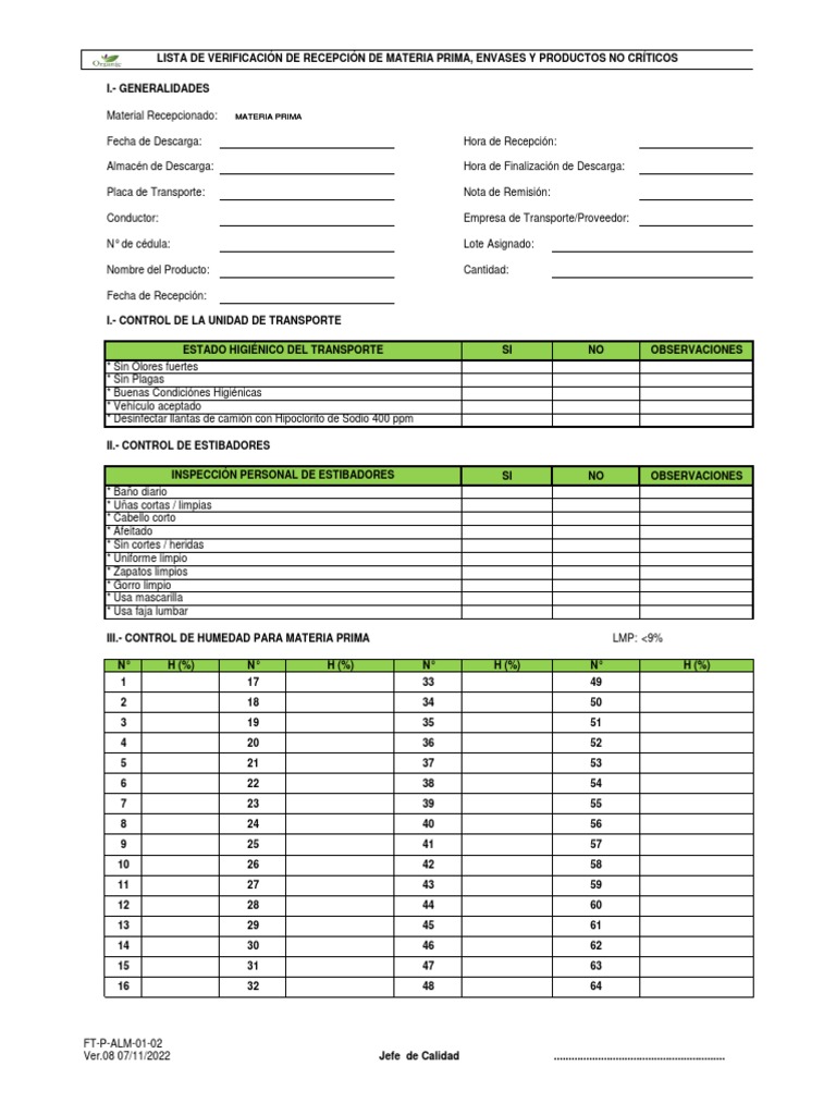 Recepción de materia prima | PDF