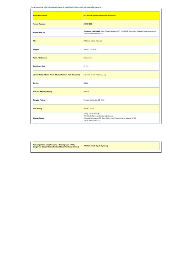 Contoh Form Pickup Document | PDF