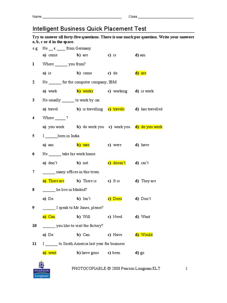Quick Placement Test | PDF | Business Economics | Economies
