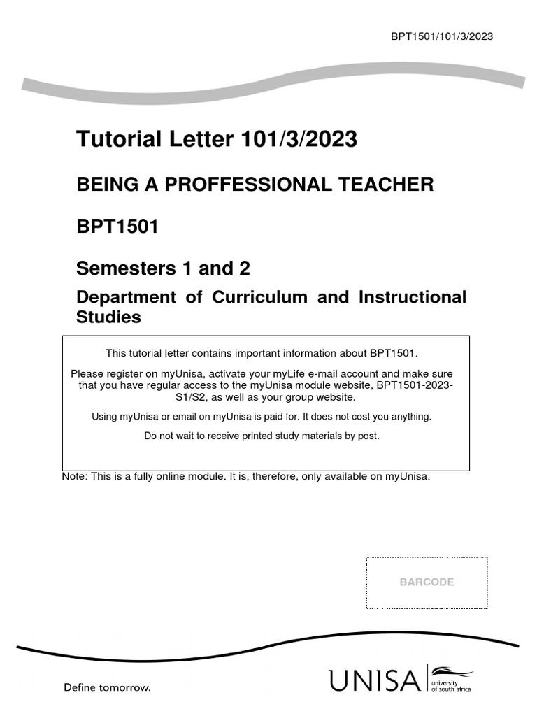 Tutorial Letter 101 (Both) For BPT1501 | PDF | Libraries | Turnitin