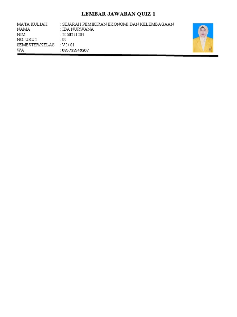 Contoh LEMBAR JAWABAN QUIZ 1 | PDF