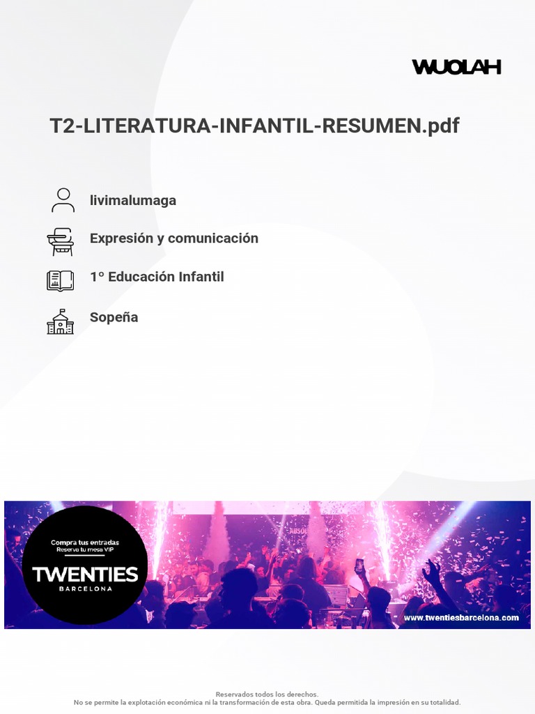 Wuolah Free T2 LITERATURA INFANTIL RESUMEN | PDF | Cuentos | Literatura infantil