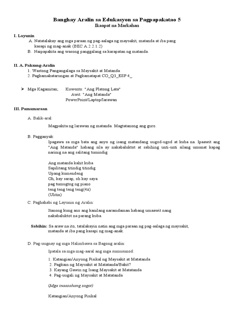 ESP Lesson Plan | PDF