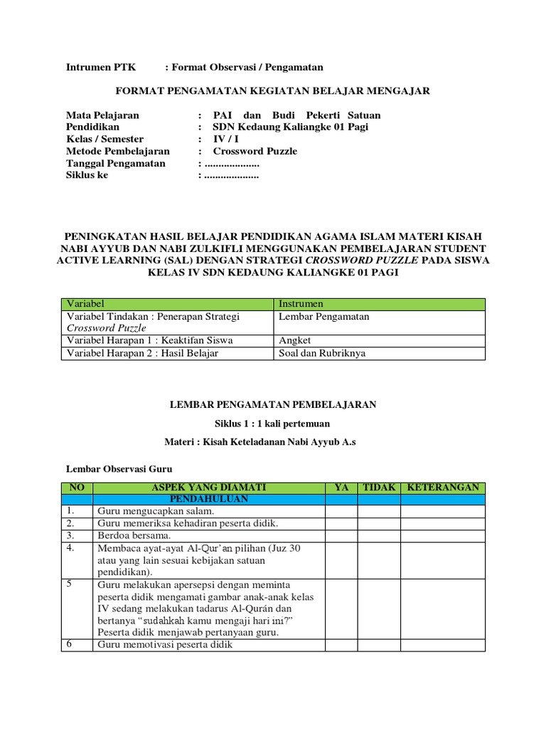instrumen penilaian PTK | PDF