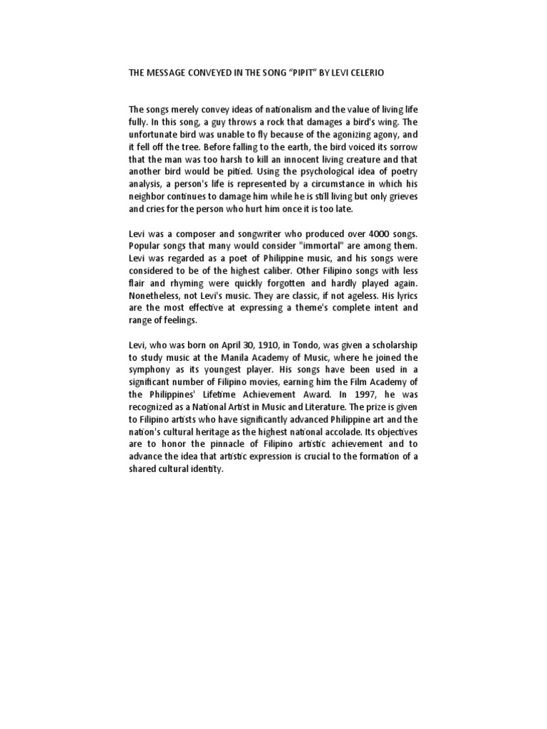 The Message Conveyed in The Song Pipit | PDF