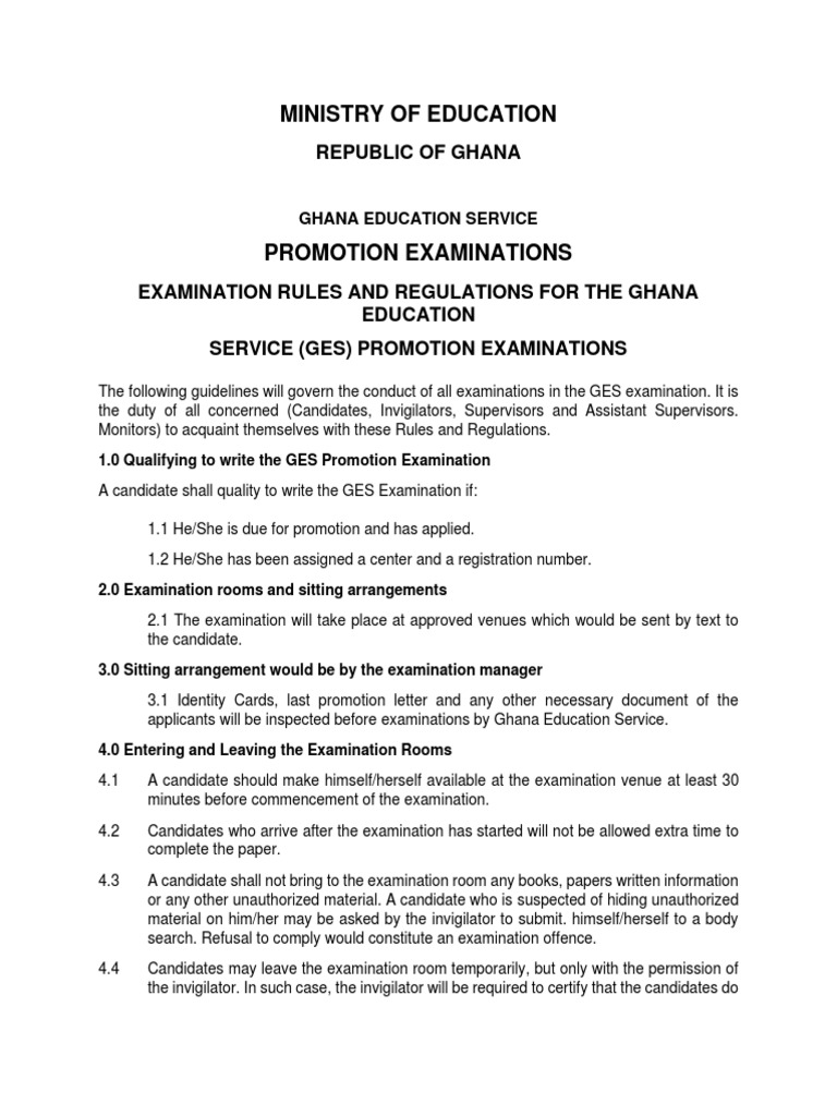 GES Exams Rules | PDF | Justice | Crime & Violence