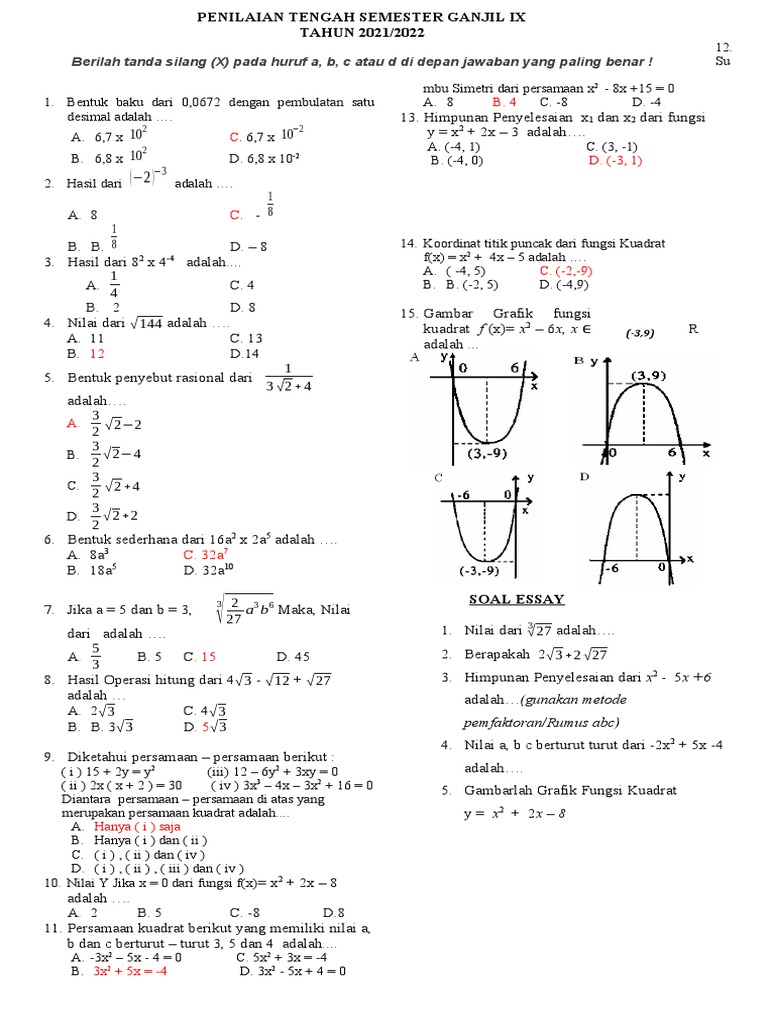 Soal Pts Ganjil Matematika Ix | PDF