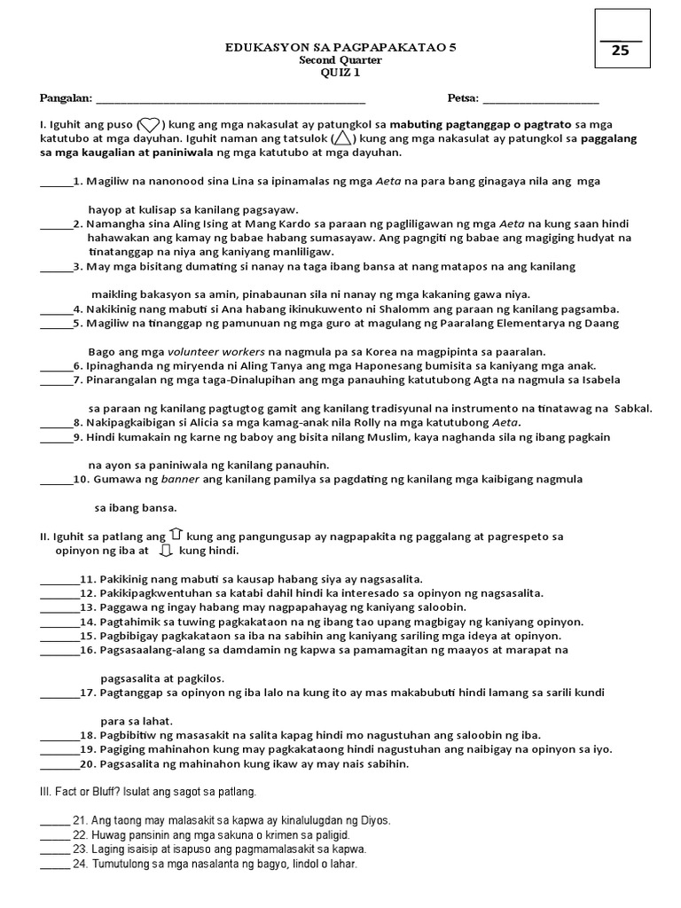 Quiz 1 - Q2-Esp 5 | PDF
