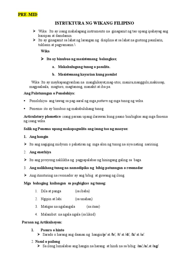 Istruktura NG Wika PRE MID | PDF