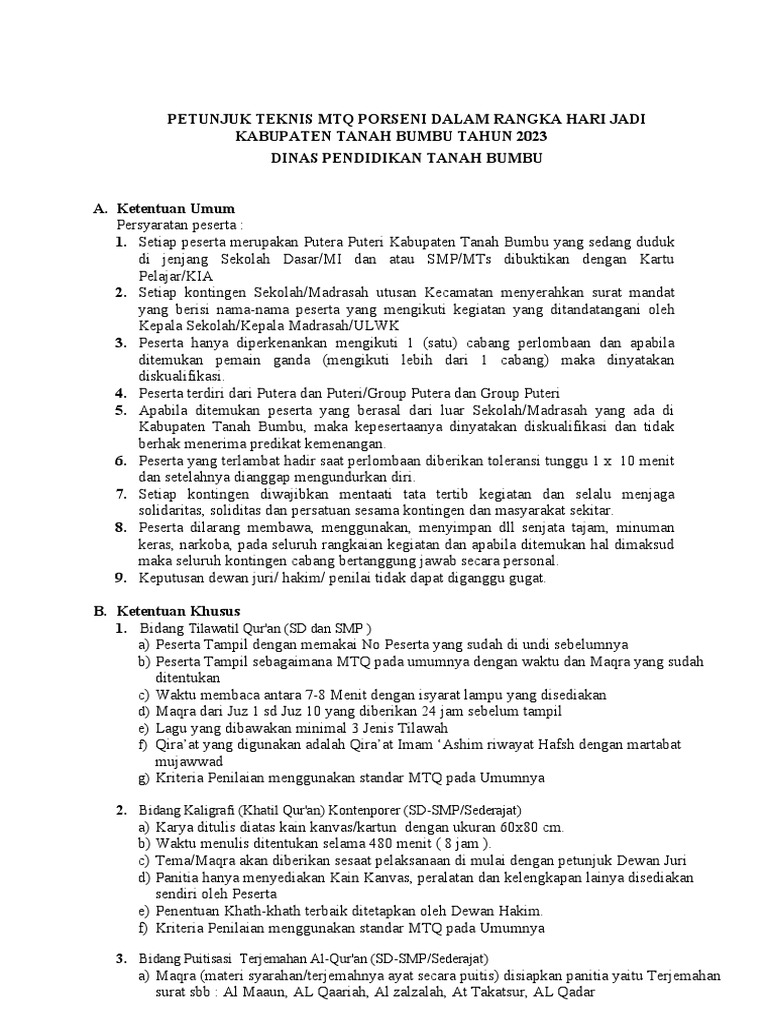 Juknis MTQ HARI JADI TANBU 2023 | PDF