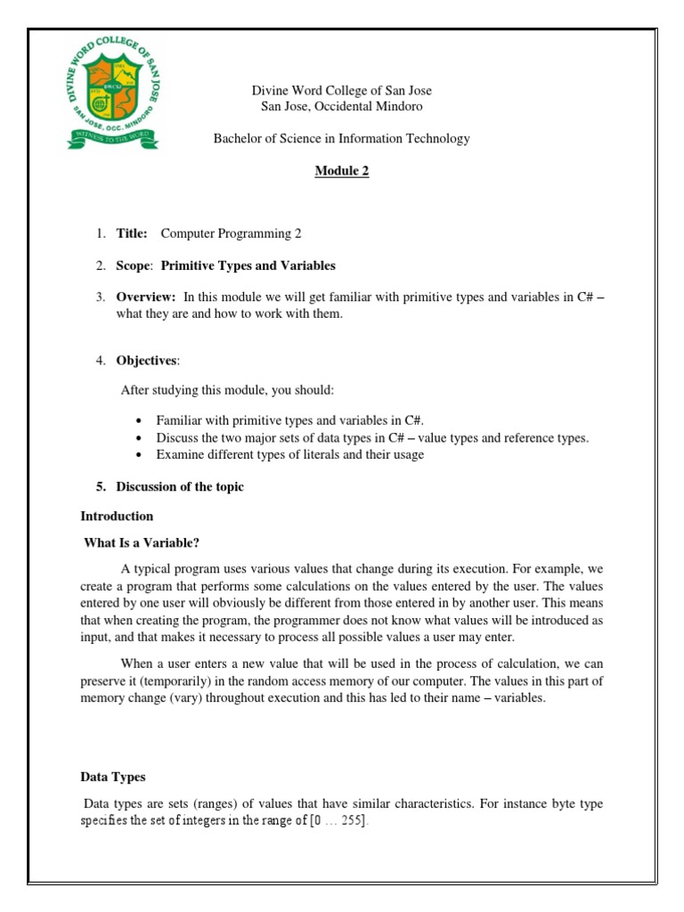 Mod 2 | PDF | Data Type | Integer (Computer Science)