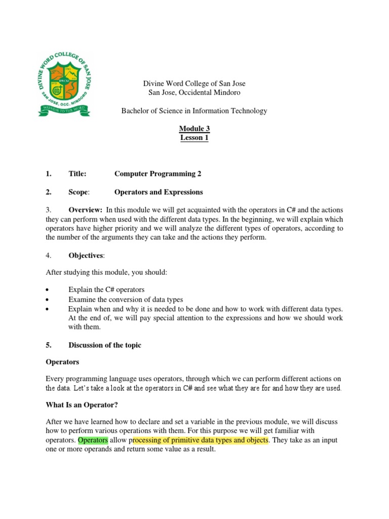 C# Operators and Expressions Guide | PDF | C Sharp (Programming ...