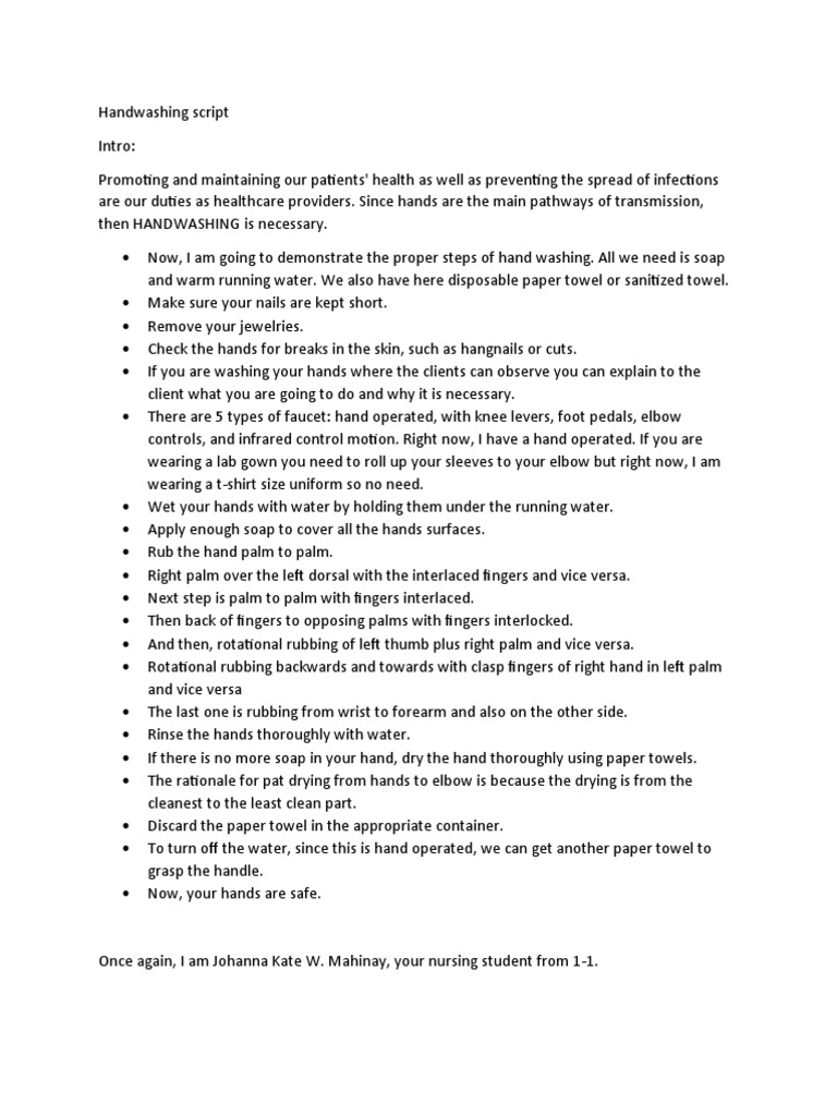 Script | PDF | Hand Washing | Hand