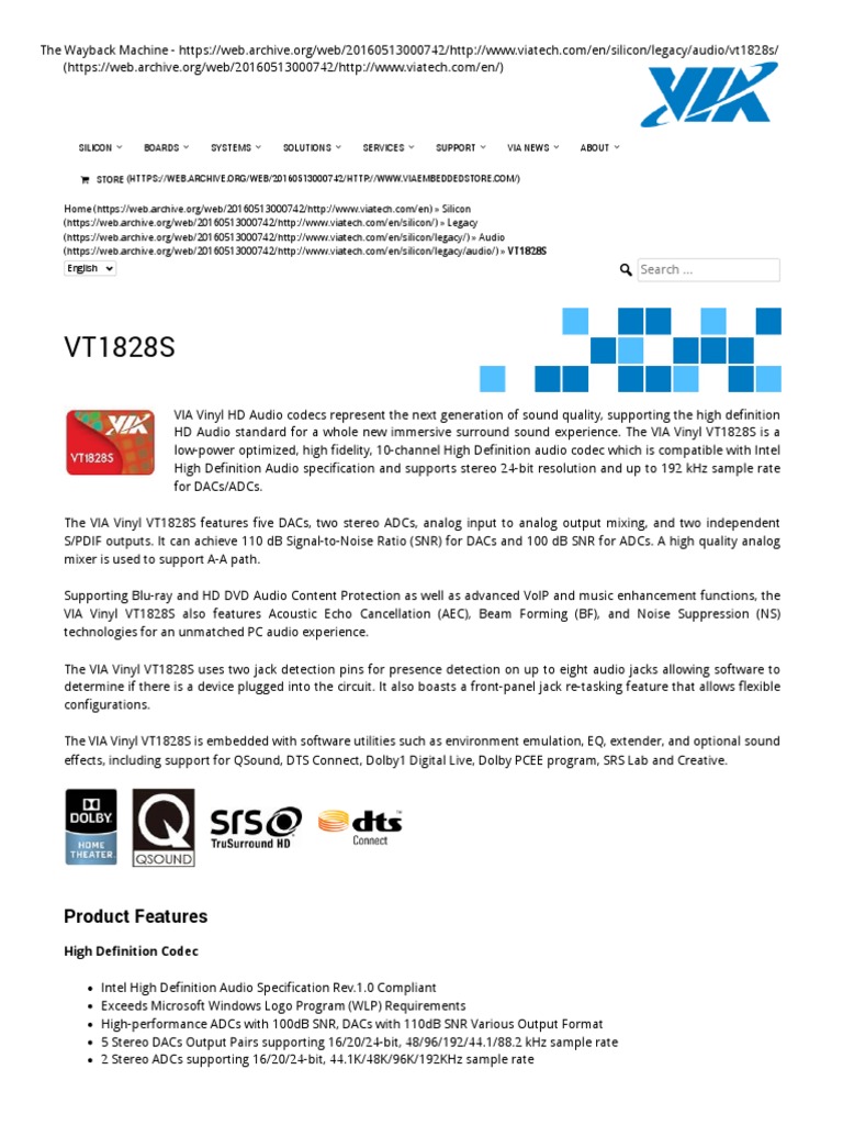 VT1828S - VIA Spec Page | PDF | Analog To Digital Converter | Digital Audio