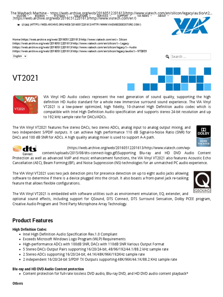 VT2021 - VIA Spec Page | PDF | Analog To Digital Converter | Digital Audio