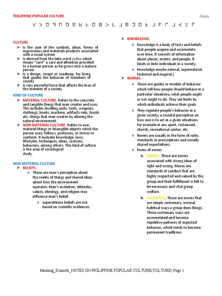 Phil Pop Culture - Reading 3 - More About Culture | PDF | Behavioural ...