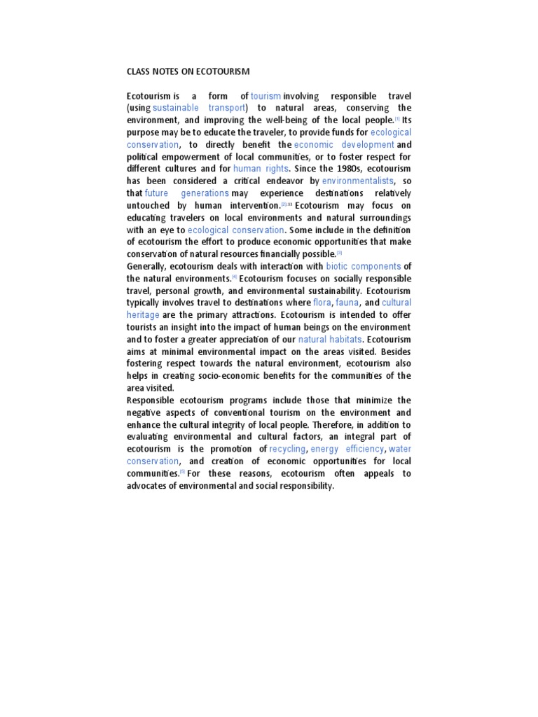Class Notes On Ecotourism | PDF
