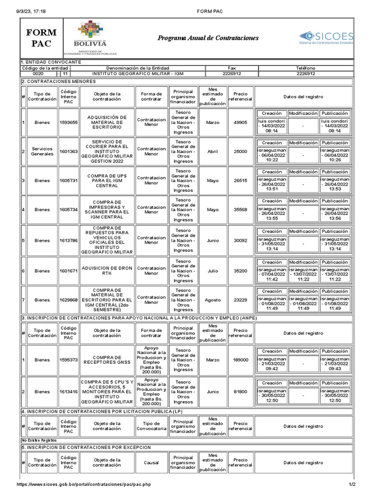 Form PAC: Programa Anual de Contrataciones | PDF