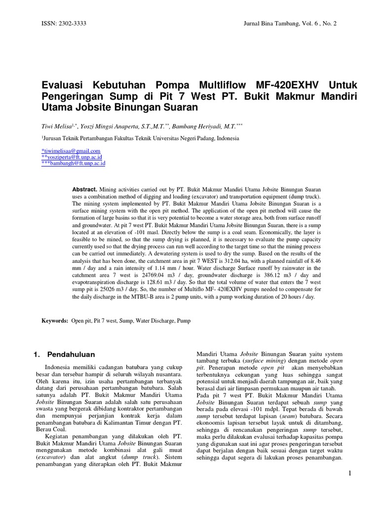 Evaluasi Pompa Multiflo MF-420EXHV | PDF | Penambangan Batu Bara ...