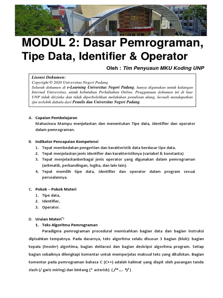 Modul2 Tipe Data Identifier Dan Operator 03 PDF | PDF