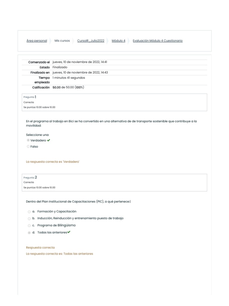 Evaluación Módulo 4 Cuestionario 1 | PDF | Cuestionario