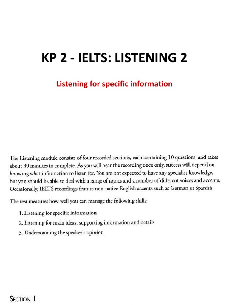 Listening for Specific Information in IELTS | PDF