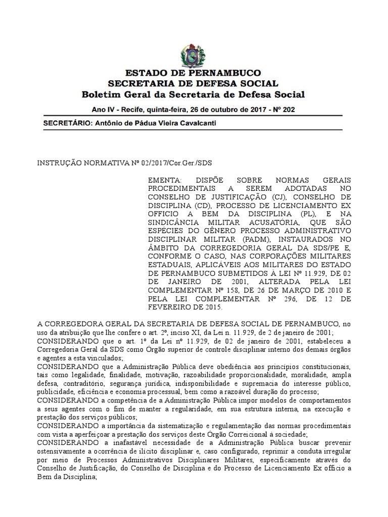 IN CG 002 17 - Regula CD, CJ e Sindicância | PDF | Administração ...