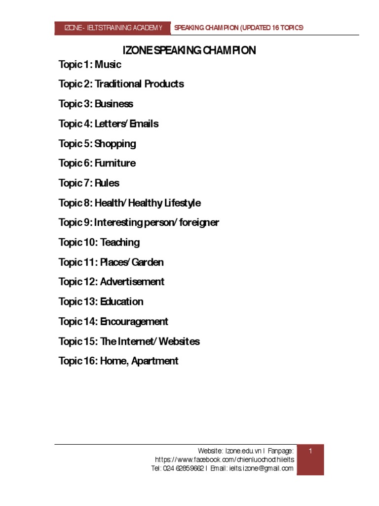 16 Topics Ielts Speaking | PDF