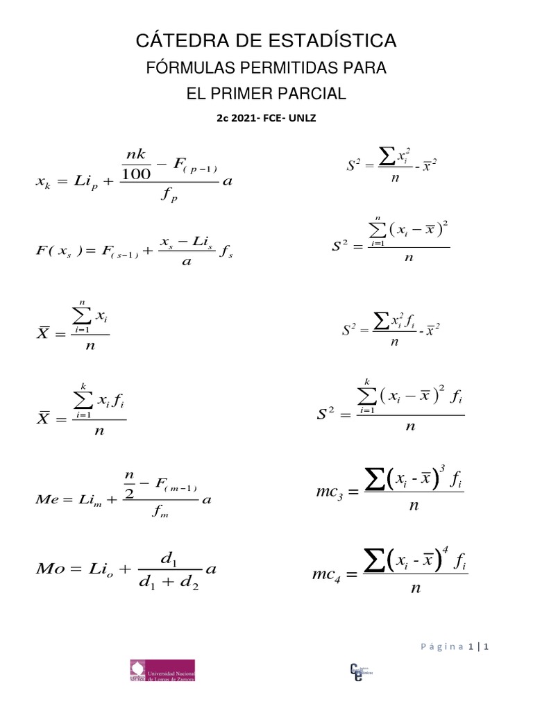 Formulas para Parcial | PDF