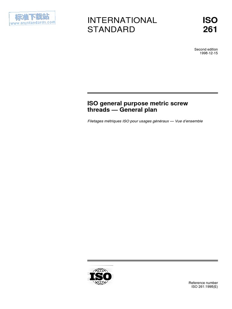 Iso 261-1998 | PDF | International Organization For Standardization | Screw