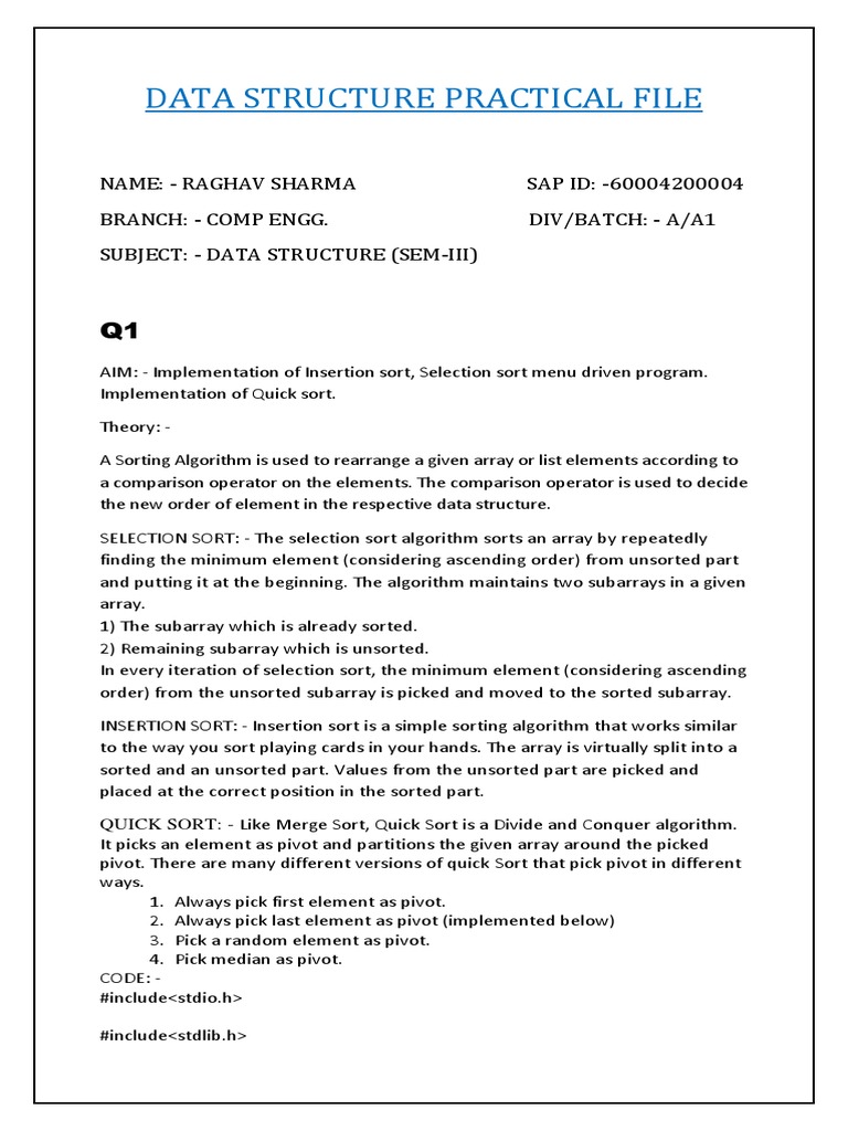 Data Structure Practical File | PDF | Software Engineering ...