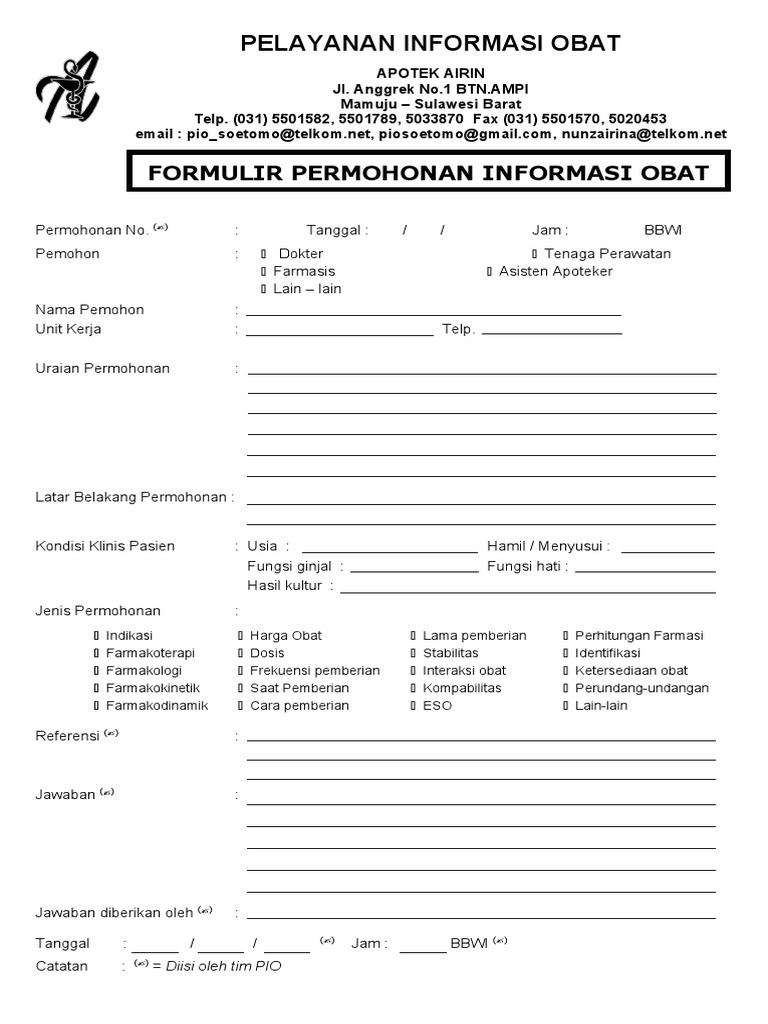 Form Pelayanan Informasi Obat | PDF