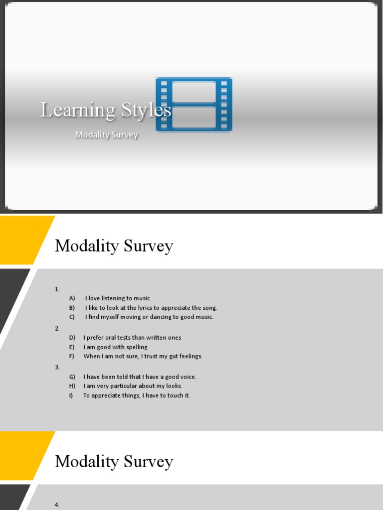 Modality Survey Slide | PDF | Cognitive Psychology | Cognitive Science