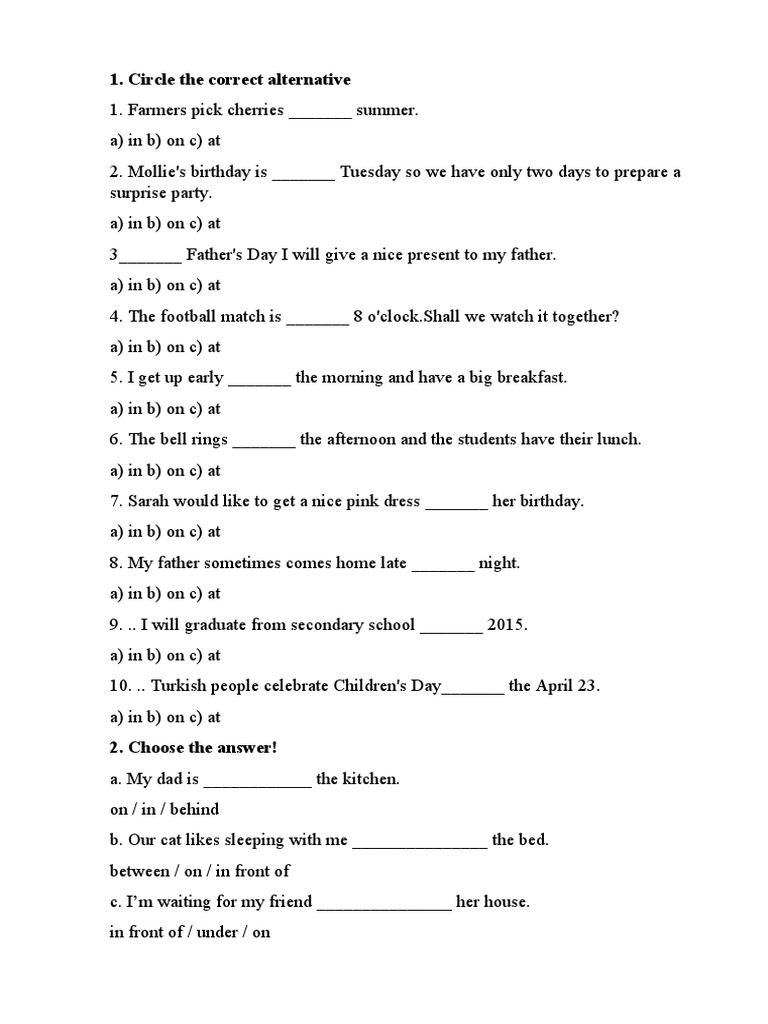 Test Prepositions, Words | PDF